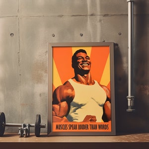 Retro Gym Poster Digital Bodybuilder Print Gym Wall Print Retro Print ...