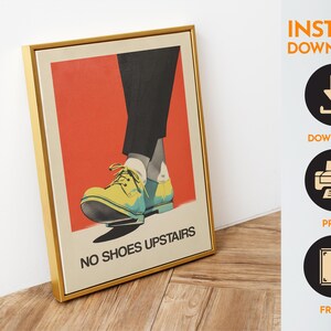 No Shoes Upstairs Printable Funny Entryway Wall Art Retro Print No ...