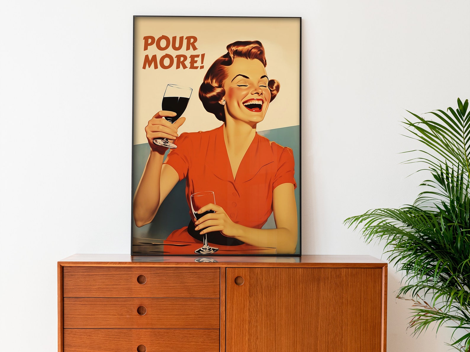 Retro Kitchen Wall Art Printable 50s Bar Poster More Wine Please Print ...