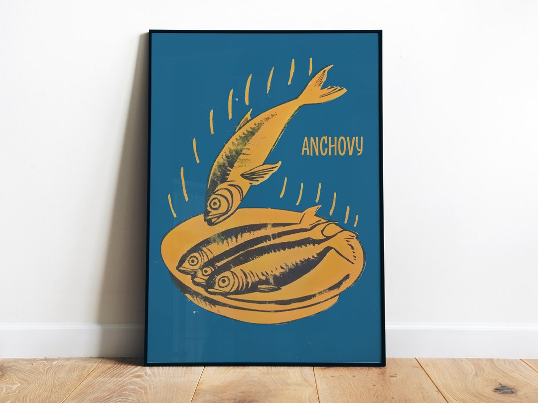 Anchovies Poster Printable Blue Fish Kitchen Wall Art Sardine Poster ...