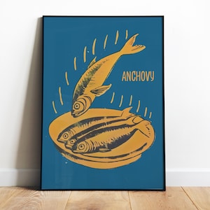 Anchovies Poster Printable Blue Fish Kitchen Wall Art Sardine Poster ...