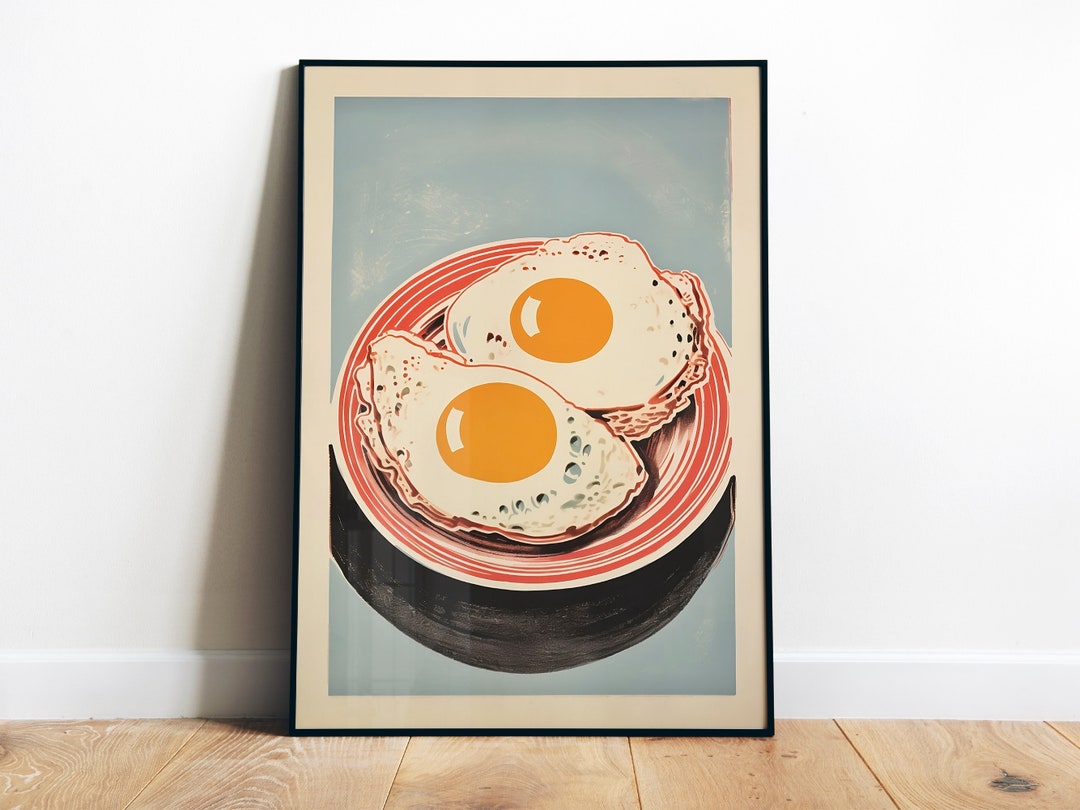 Retro Egg Print Kitchen Wall Art Printable Fried Eggs Poster Retro Food ...