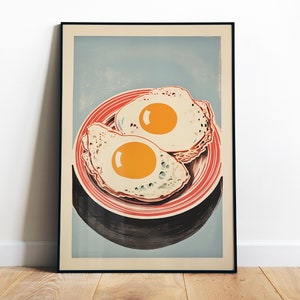 Retro Egg Print Kitchen Wall Art Printable Fried Eggs Poster Retro Food ...