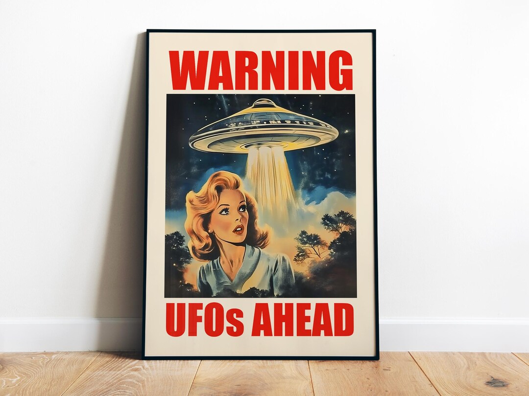 Warning Ufos Ahead Poster Printable Alien Decor Funny Retro Print Ufo ...