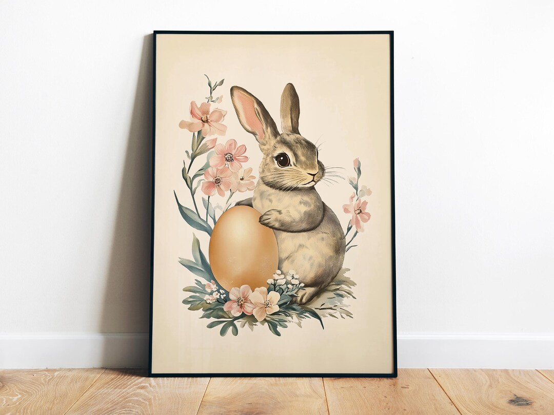 Cute Easter Art Printable Retro Bunny Prints Easter Season Poster ...