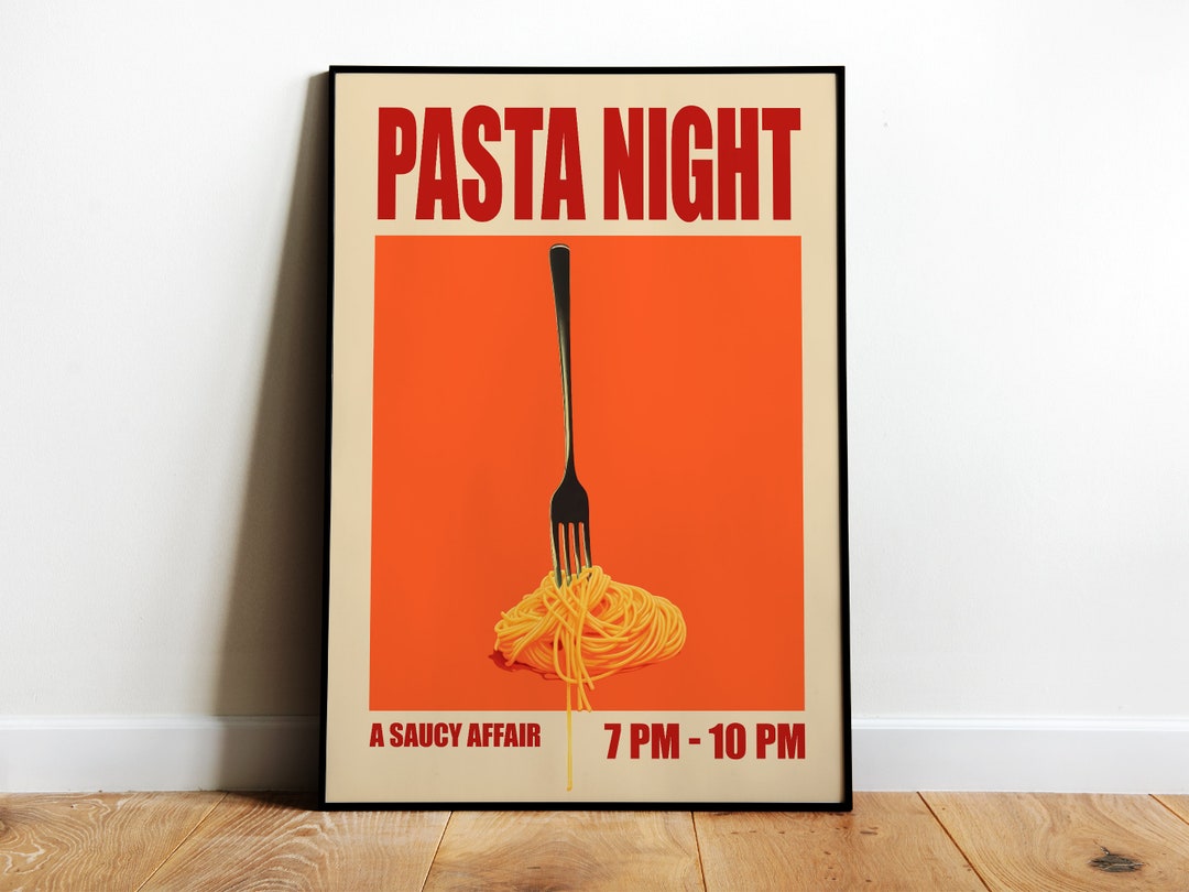 Pasta Night Print Retro Food Art Mid Century Modern Print Kitchen Wall ...