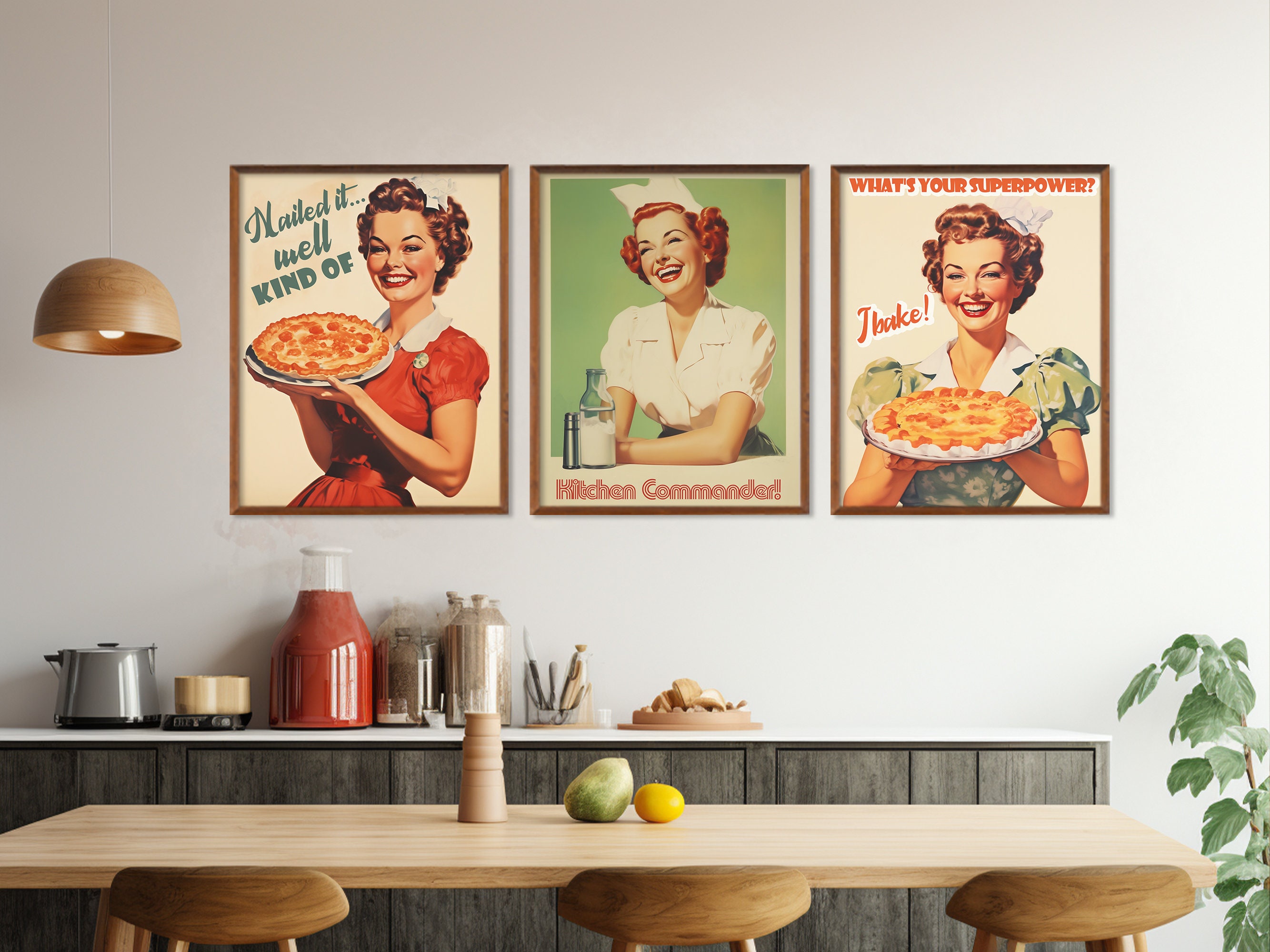 Retro Kitchen Print Set of 3 Kitchen Wall Art 50s 60s Style Prints ...