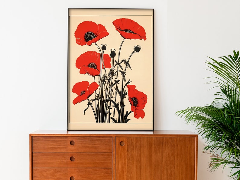 Poppy Printable Vintage Poppies Art Retro Print Retro - Etsy