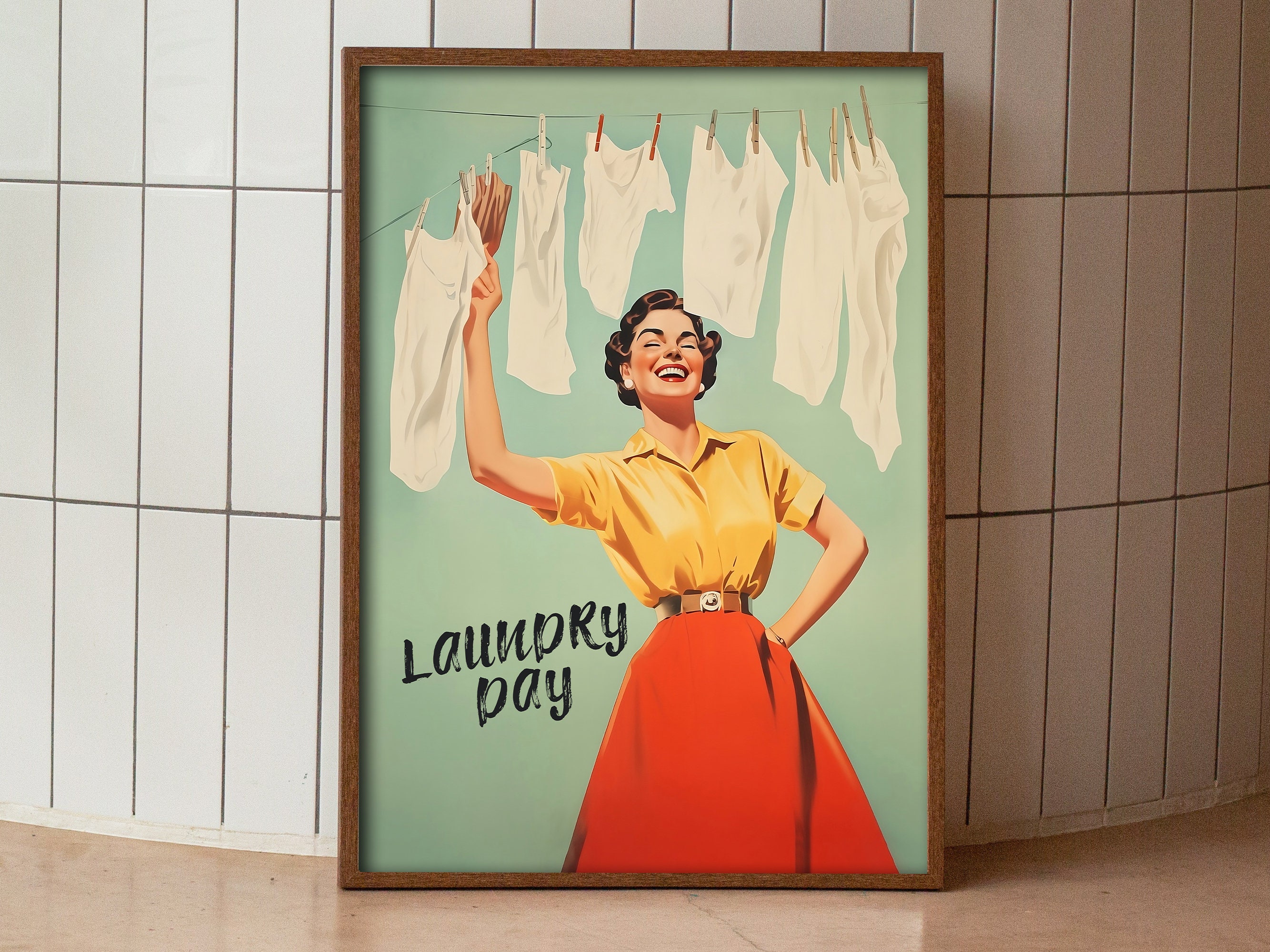 Laundry Day Print Retro Housewife Bathroom Print Funny Laundry Room ...