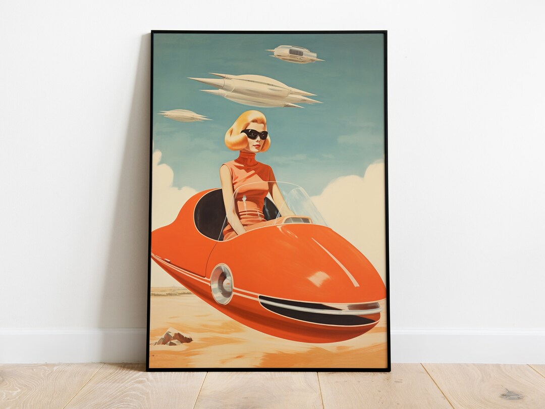 Scifi Poster Flying Car Download 50s Wall Art Sci Fi Art Print Space ...