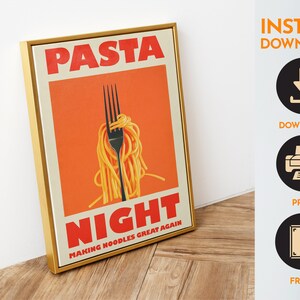 Spaghetti Wall Art Retro Kitchen Wall Art Download Pasta Print ...