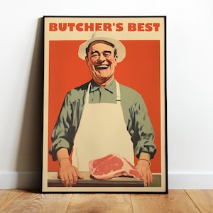 Retro Butcher Poster Digital Kitchen Wall Art Dining Art Meat Print ...