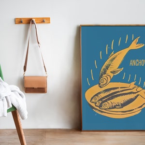 Anchovies Poster Printable Blue Fish Kitchen Wall Art Sardine Poster ...