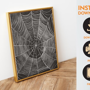 Spider Web Print Retro Halloween Wall Art Printable Halloween Decor ...