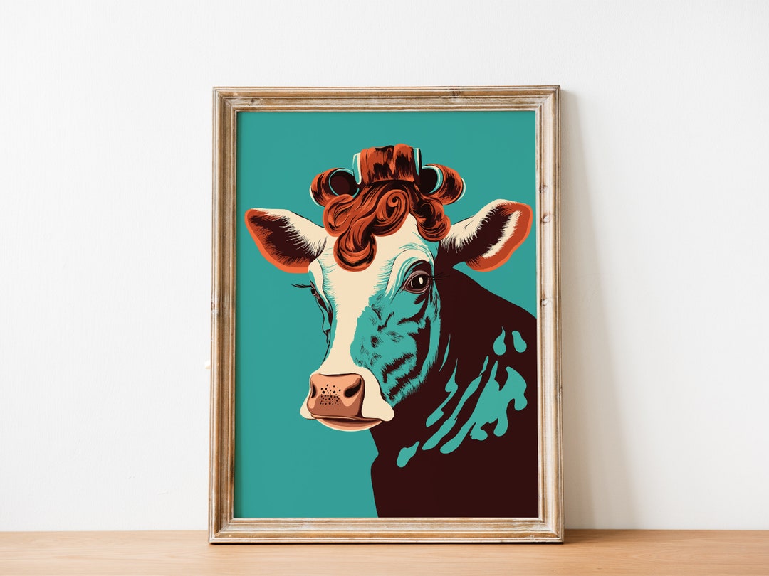 Retro Cow Print Funny Highland Cow Print Download Colorful - Etsy