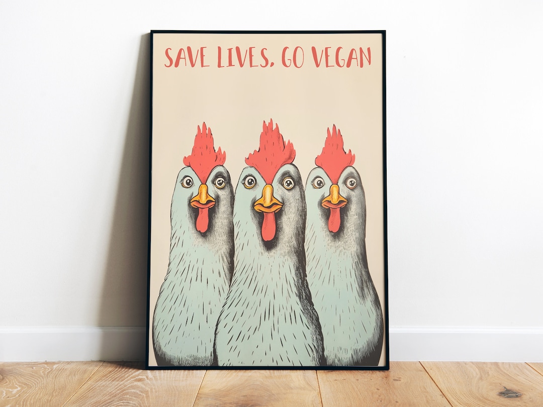 Retro Vegetarian Poster Chicken Art Print Cute Vegan Art Printable Hans ...