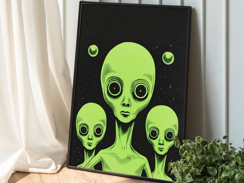Alien Wall Art Retro Wall Art Alien Art Print UFO Print Alien - Etsy