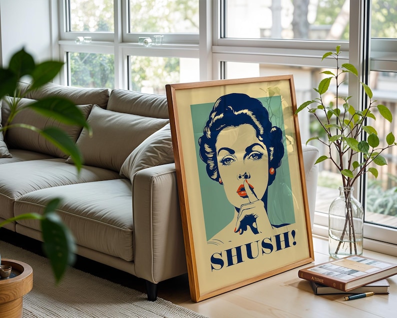 Funny Poster Printable Shh Poster Retro Wall Art Silence Digital Print ...