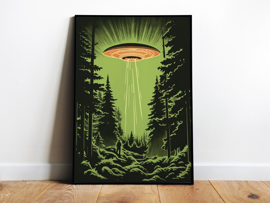 Flying Saucer Art Print UFO Wall Art Alien Prints Ufo in the Forest UFO ...