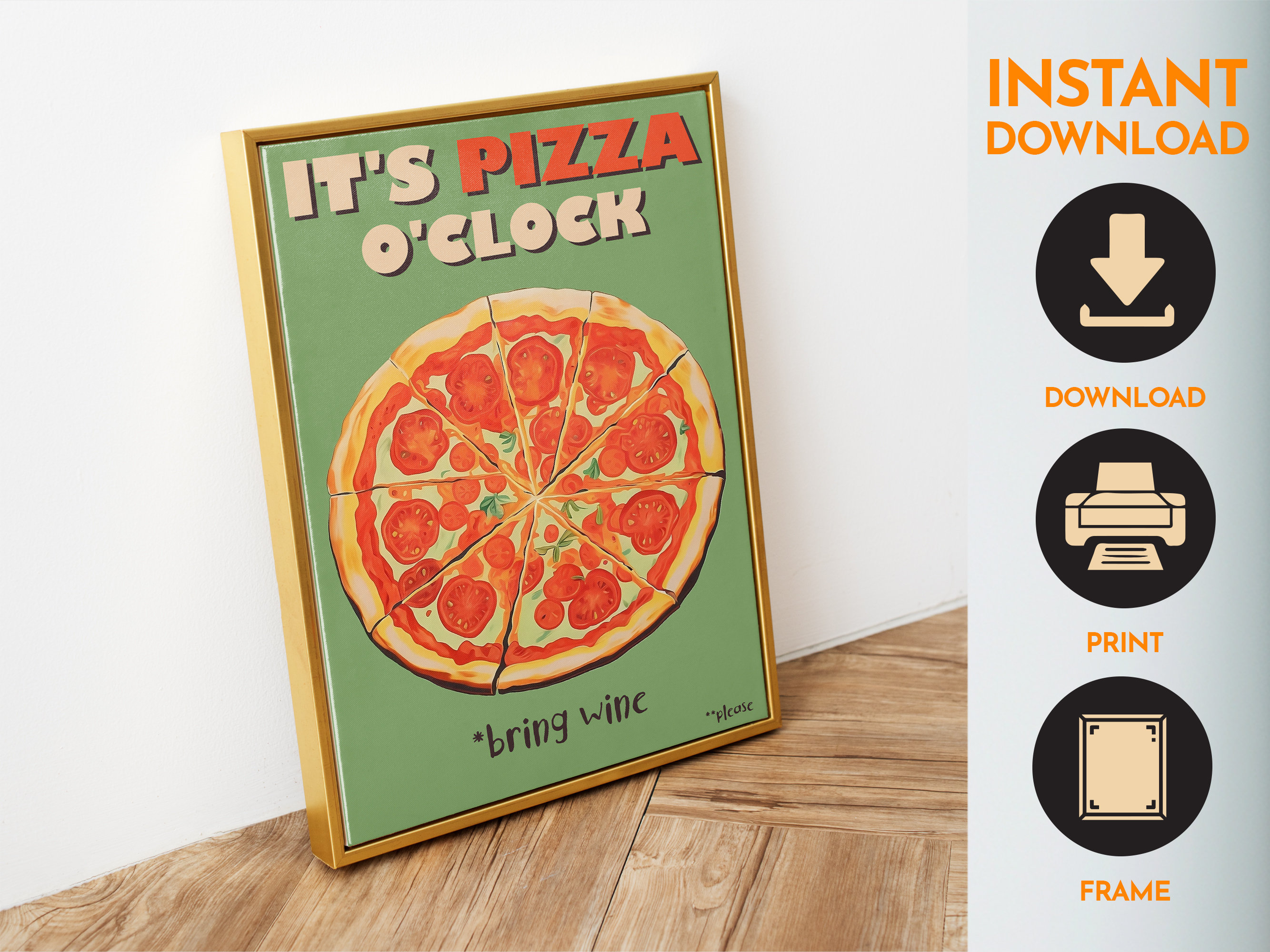 Retro Pizza Print Italian Food Poster Kitchen Pizza Art Digital Print ...