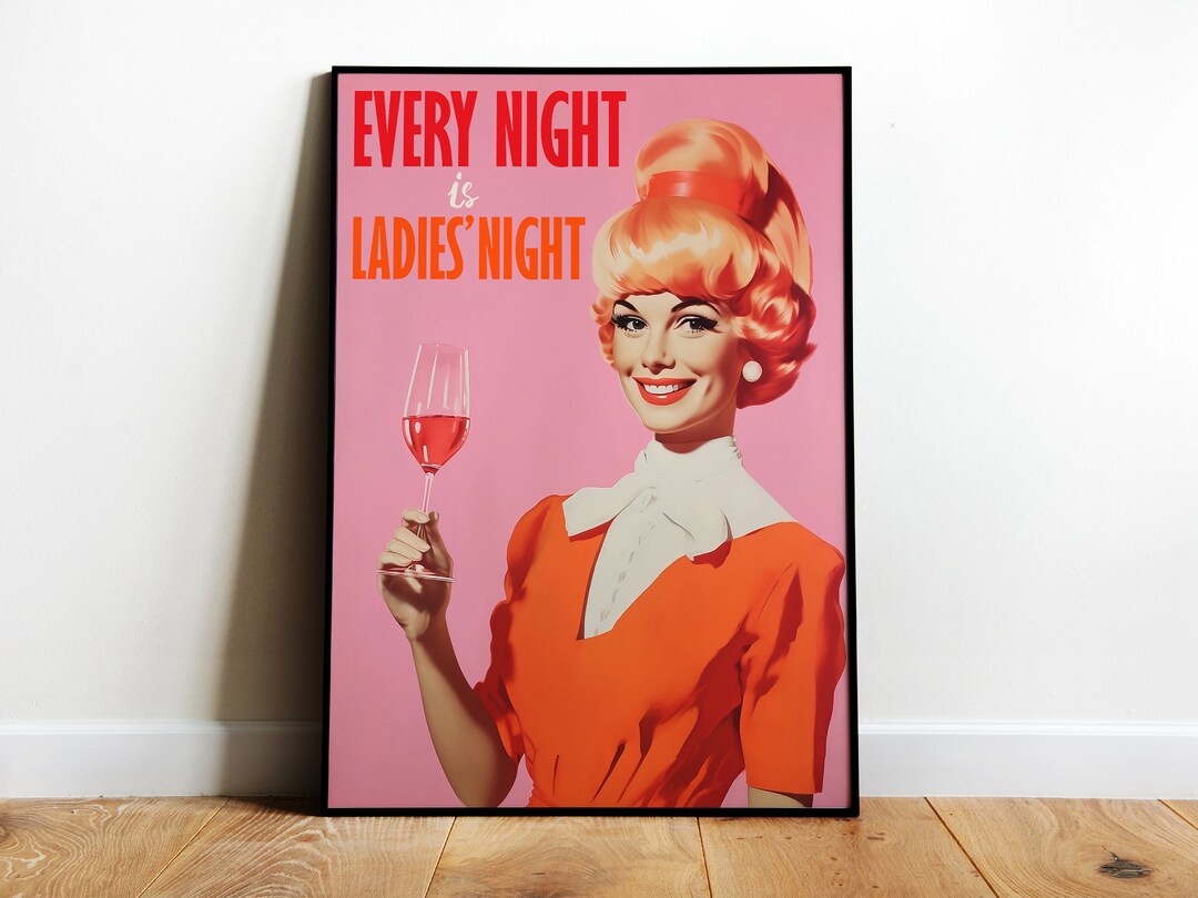 Girls Night Print Digital Pink Printable Wall Art Girly Print Retro ...