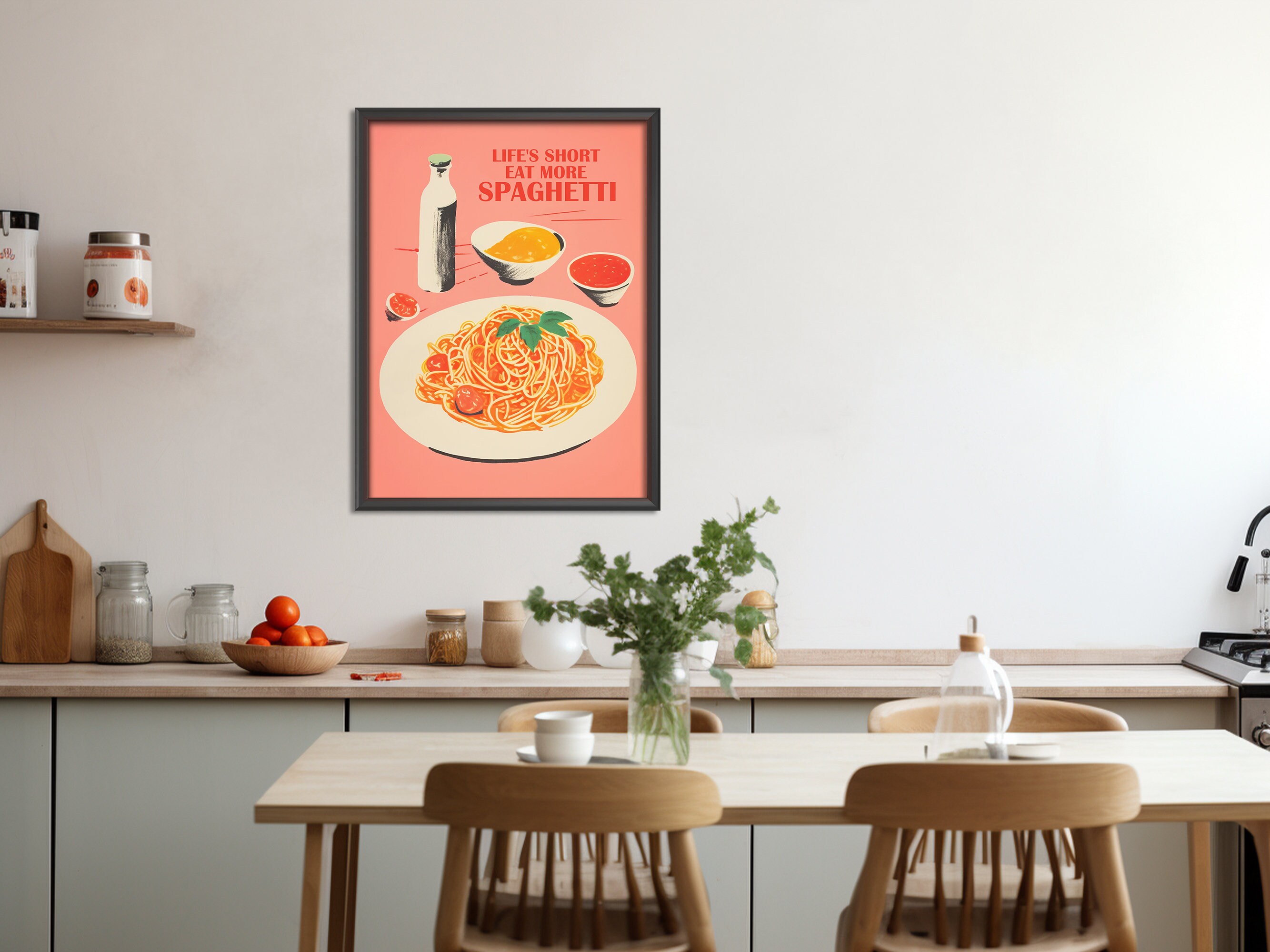 Retro Food Print Spaghetti Wall Print Retro Kitchen Wall Decor Digital ...