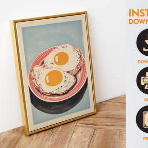Retro Egg Print Kitchen Wall Art Printable Fried Eggs Poster Retro Food ...