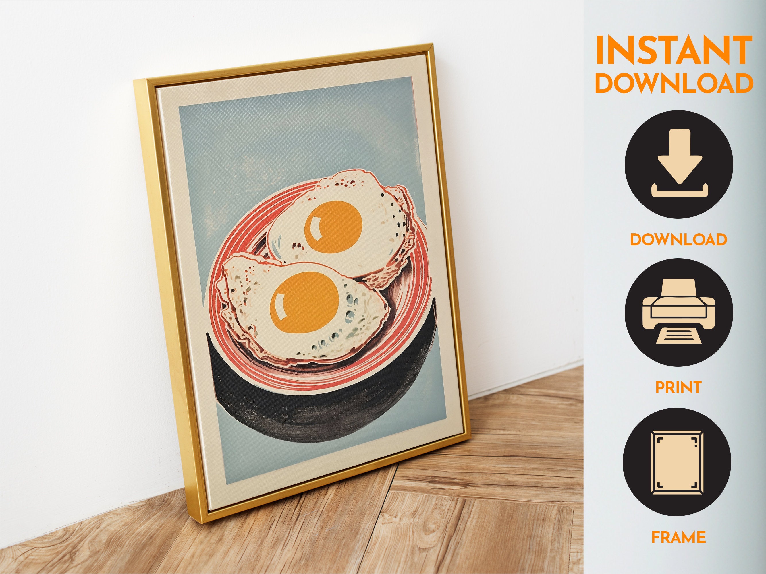 Retro Egg Print Kitchen Wall Art Printable Fried Eggs Poster Retro Food ...