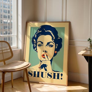 Funny Poster Printable Shh Poster Retro Wall Art Silence Digital Print ...