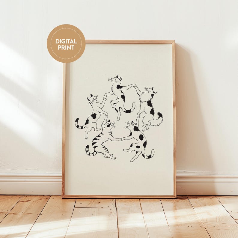 Matisse Cat Print: Funny Dancing Cats Abstract Line Art Poster ...