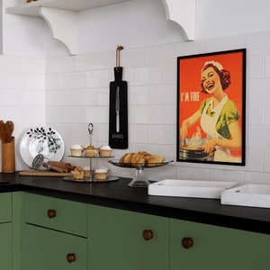 Retro Kitchen Poster Printable Kitchen Wall Art Happy Housewife Poster I'm Fine Print 50s 60s ...