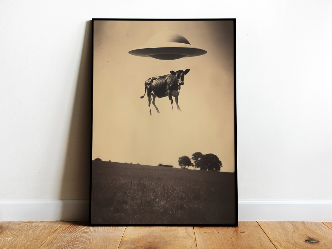 Cow Abduction Poster UFO Abduction Art Aliens Wall Art UFO Wall Art ...