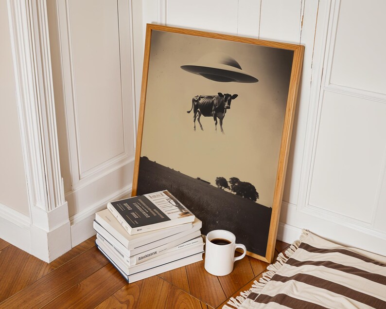 Cow Abduction Retro Print: Sci-fi UFO Wall Art (digital Download) - Etsy