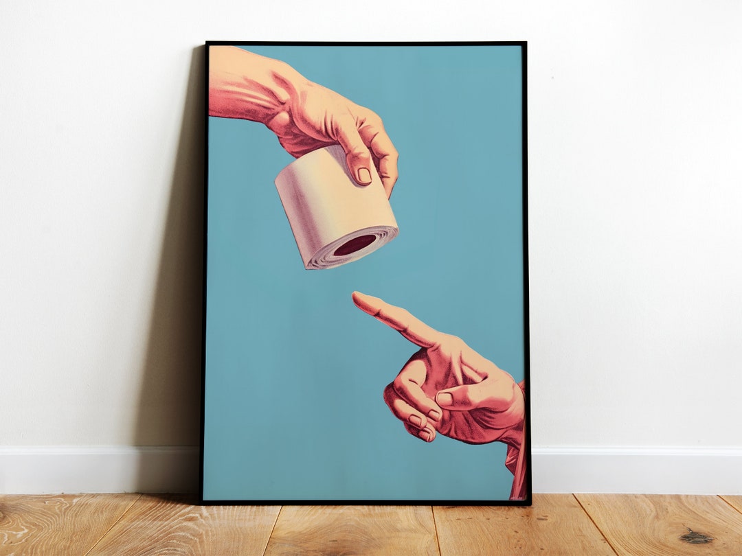 Funny Bathroom Wall Art Retro Toilet Poster Blue and Pink Bathroom ...