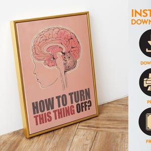 Funny Pink Poster Retro Brain Art Digital Print Dorm Room Wall Art ...