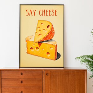 Retro Cheese Poster Funny Food Print Kitchen Wall Art Digital Print ...