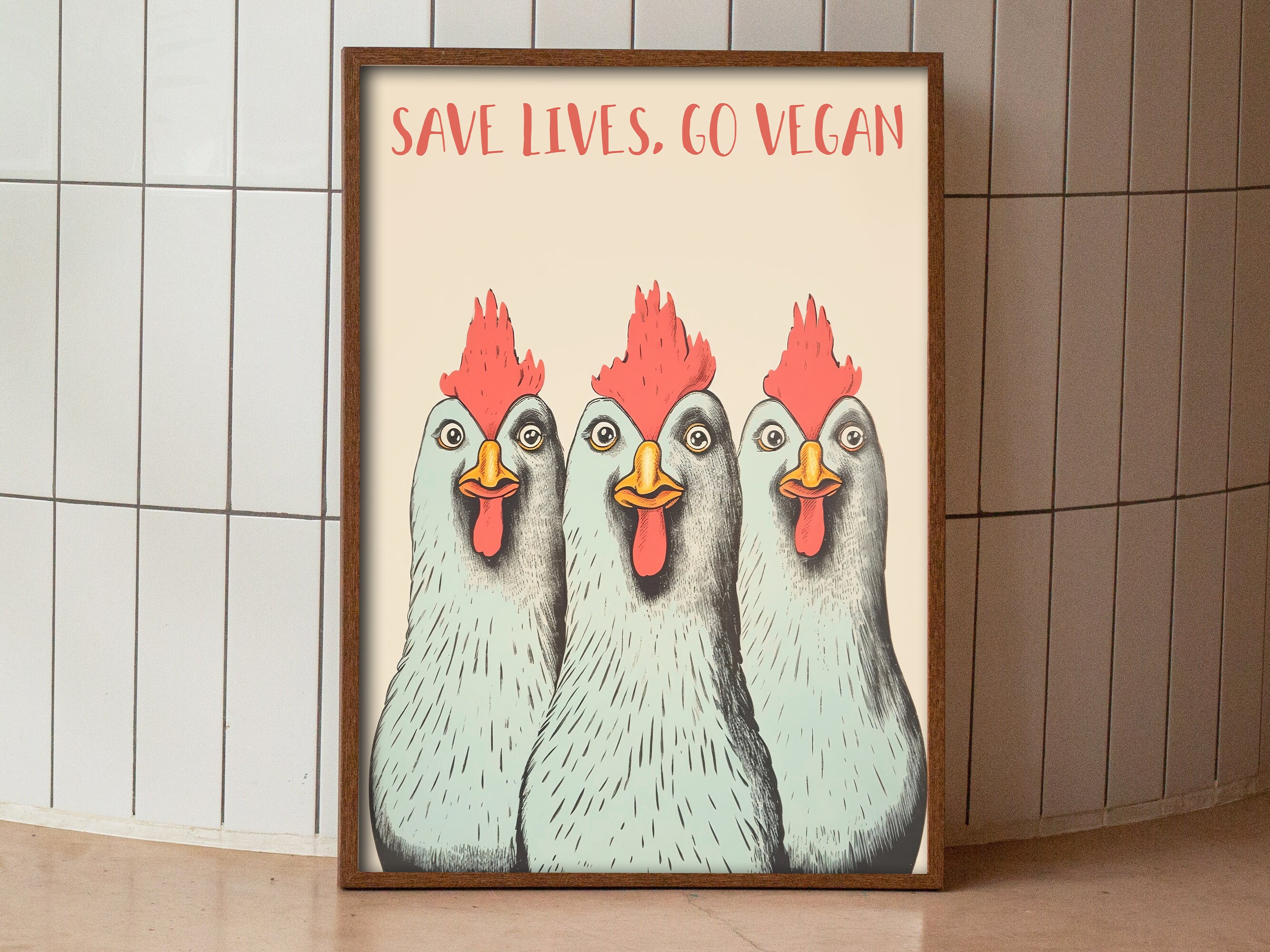 Retro Vegetarian Poster Chicken Art Print Cute Vegan Art Printable Hans ...