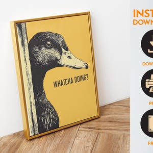 Retro Bathroom Wall Art Printable Funny Duck Poster Pooping Digital ...