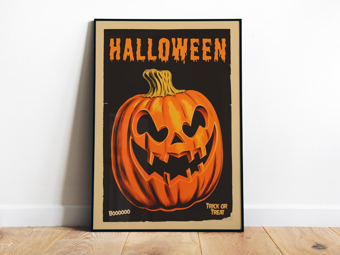 Retro Halloween Entry Art Printable Pumpkin Wall Art Trick or Treat ...