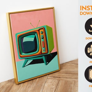 Vintage TV Set Print Mid Century Wall Art Frame Tv Art Retro Tv Digital ...