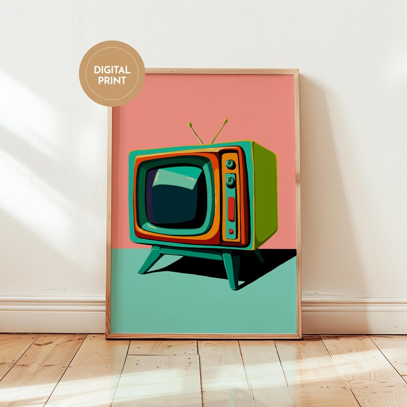 Retro TV Art Print: Mid-century Modern Colorful Home Decor (digital ...