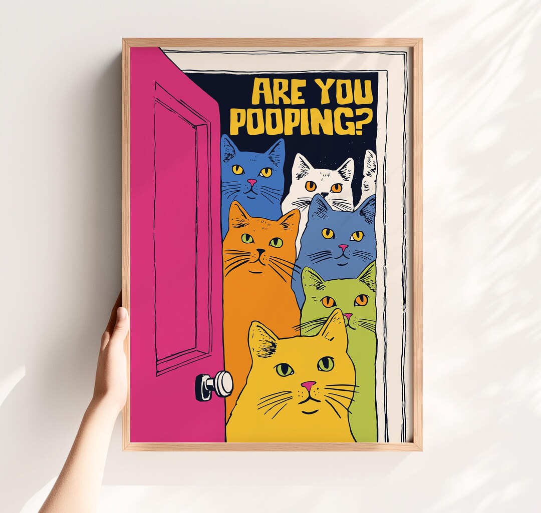 Are You Pooping Cat Bathroom Art Printable Maximalist Restroom Decor ...
