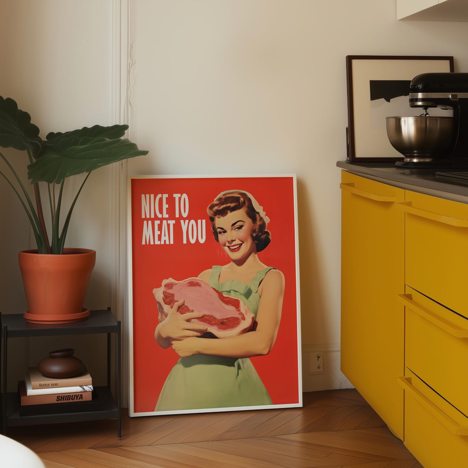 Nice to Meat You Funny Kitchen Poster Raw Meat Butcher Wall Art ...
