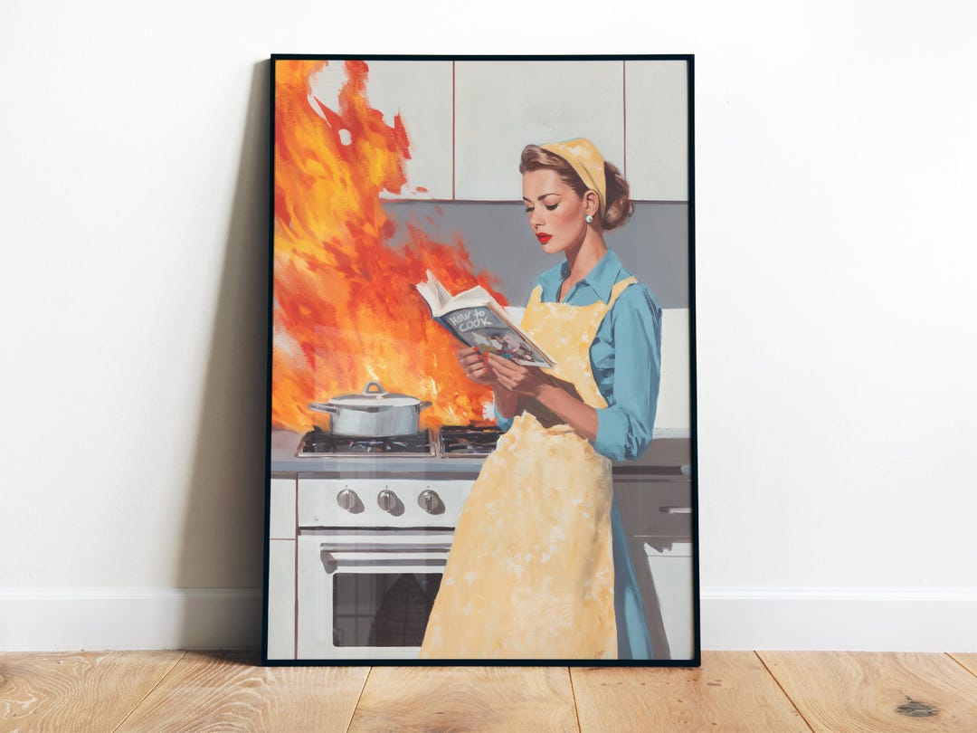 Retro Kitchen Fire Art Print – Vintage Cooking Poster, Funny Gift for a ...