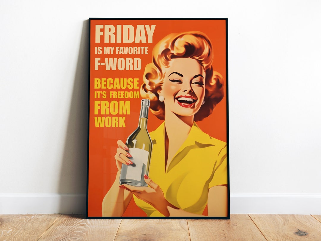Friday Art Print Funny Kitchen Wall Art Printable Retro Bar Poster ...