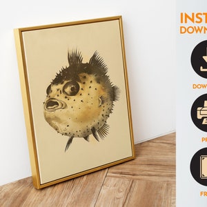 Retro Puffer Fish Poster Printable Fish Wall Art for Bathroom Digital ...