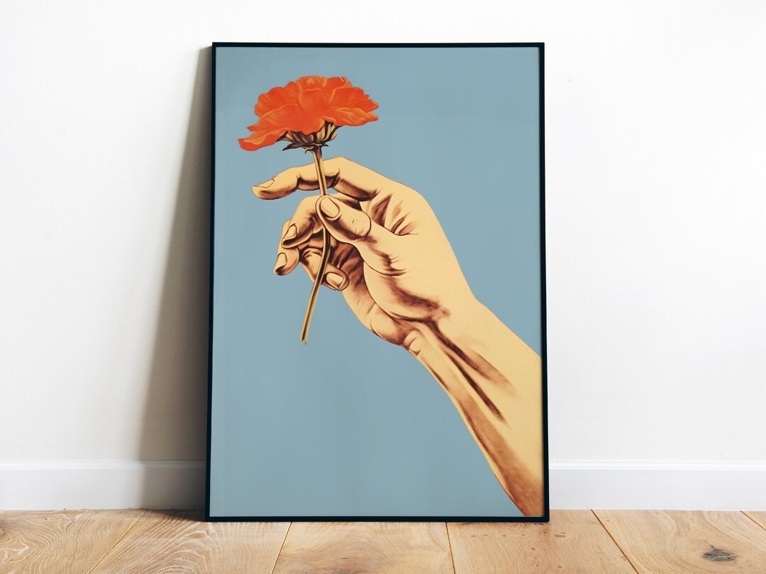Carnation Poster Printable Hand Holding Flower Digital Red Flower Print ...