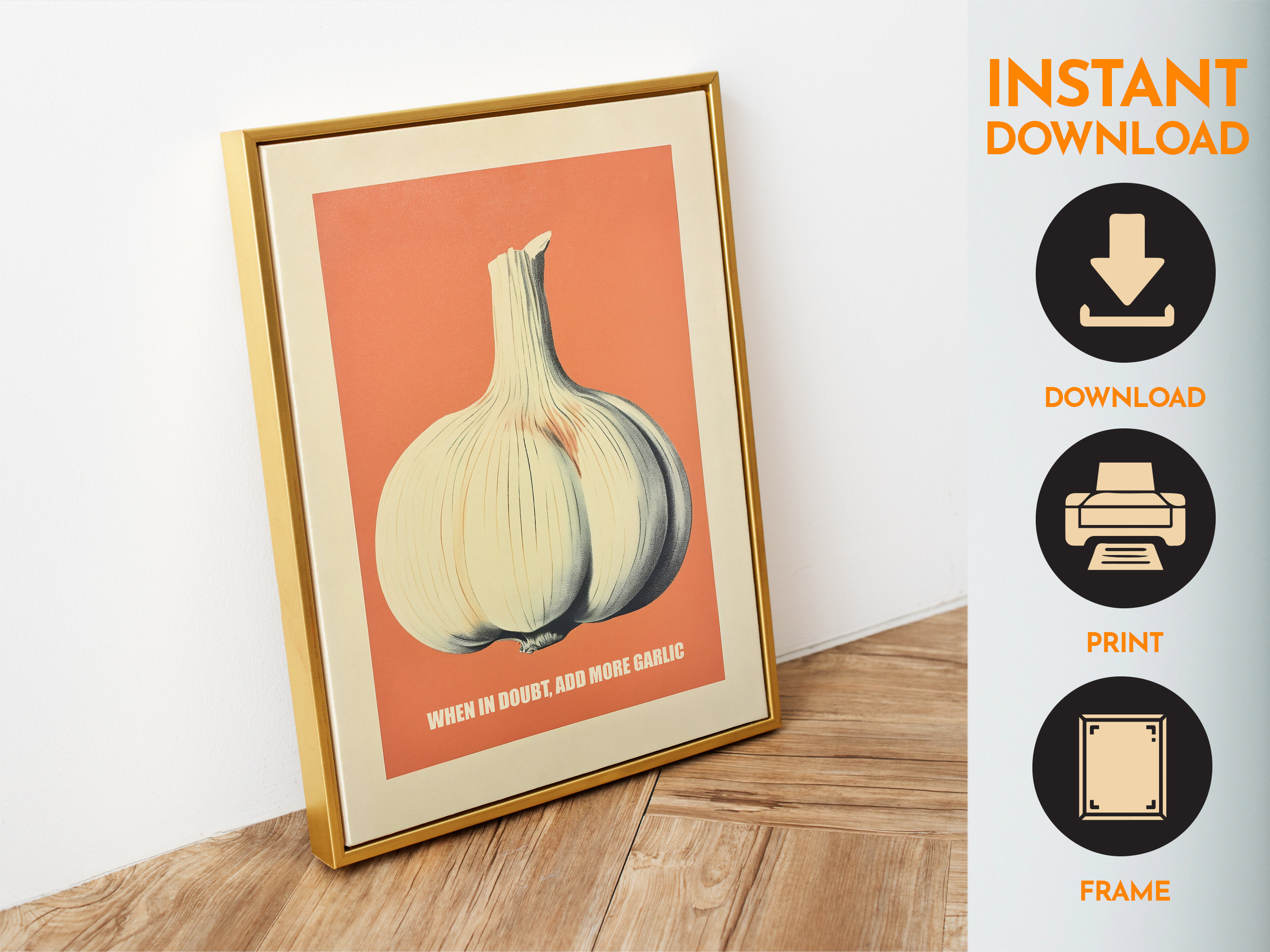 Retro Garlic Print Food Wall Art Retro Kitchen Print Kitchen Wall Art ...