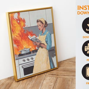 Retro Kitchen Fire Art Print – Vintage Cooking Poster, Funny Gift for a ...