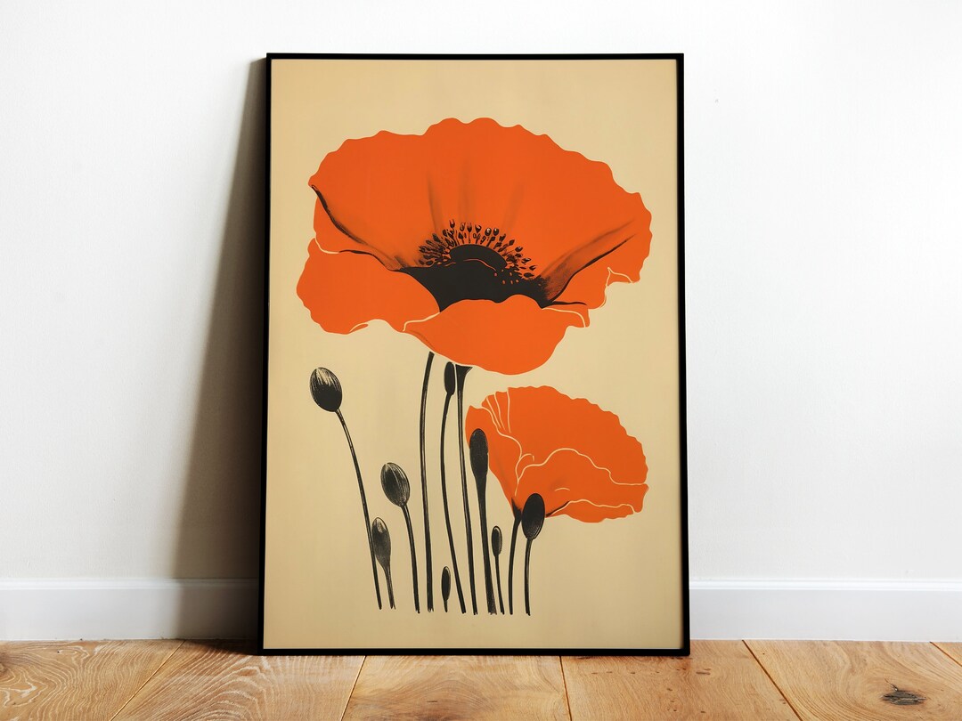 Red Poppy Poster Printable Vintage Poppies Art Retro Print Botanical ...